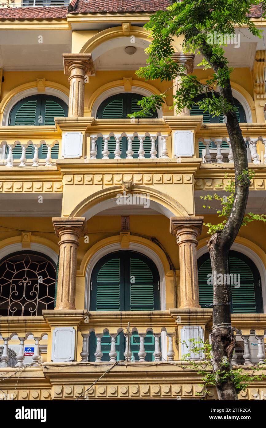 French Indochina architecture of Old Quarter or Phố cổ Hà Nội, Hanoi ...