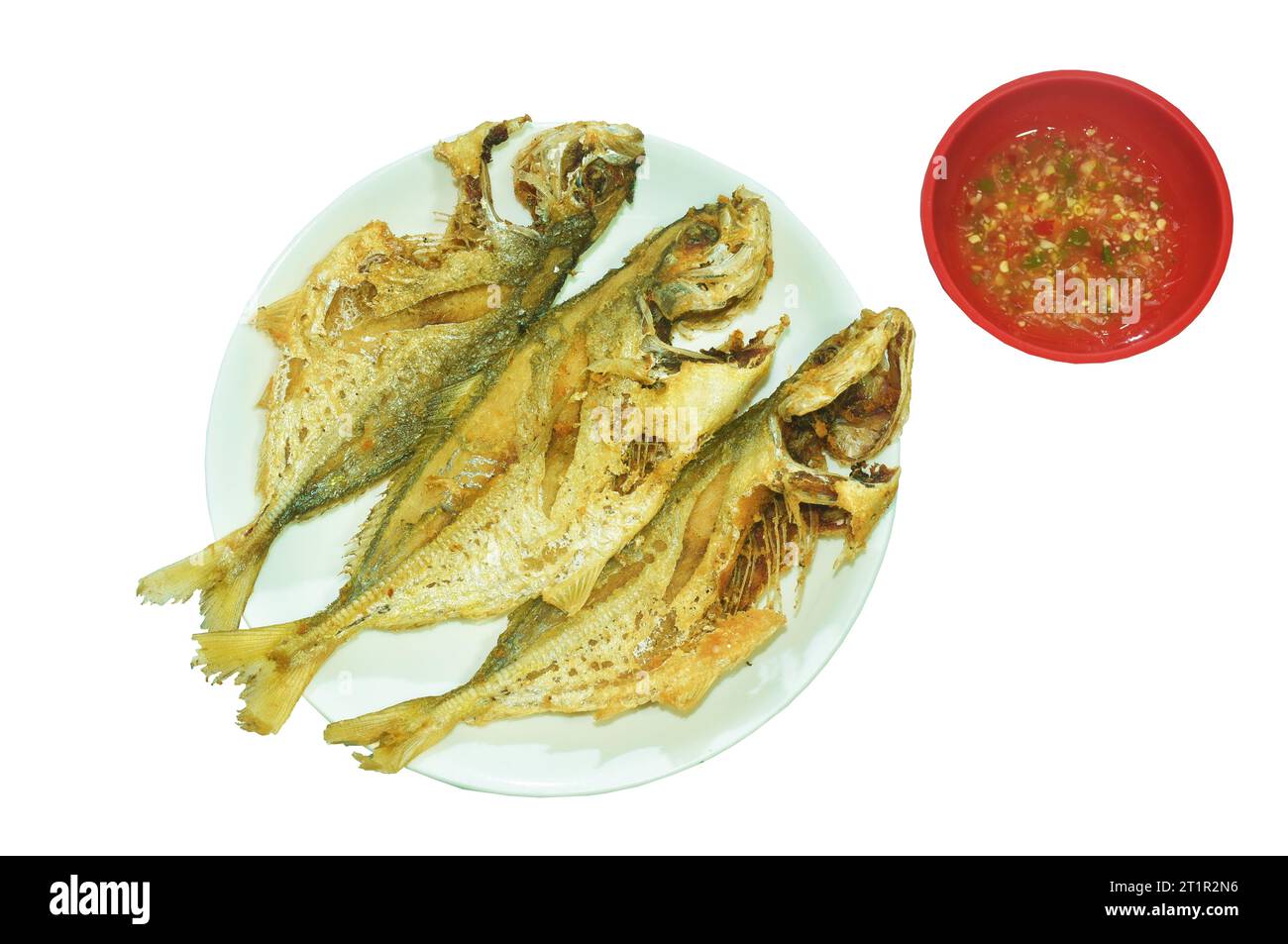 deep fried giant kingfish arranging on plate in white background Stock ...