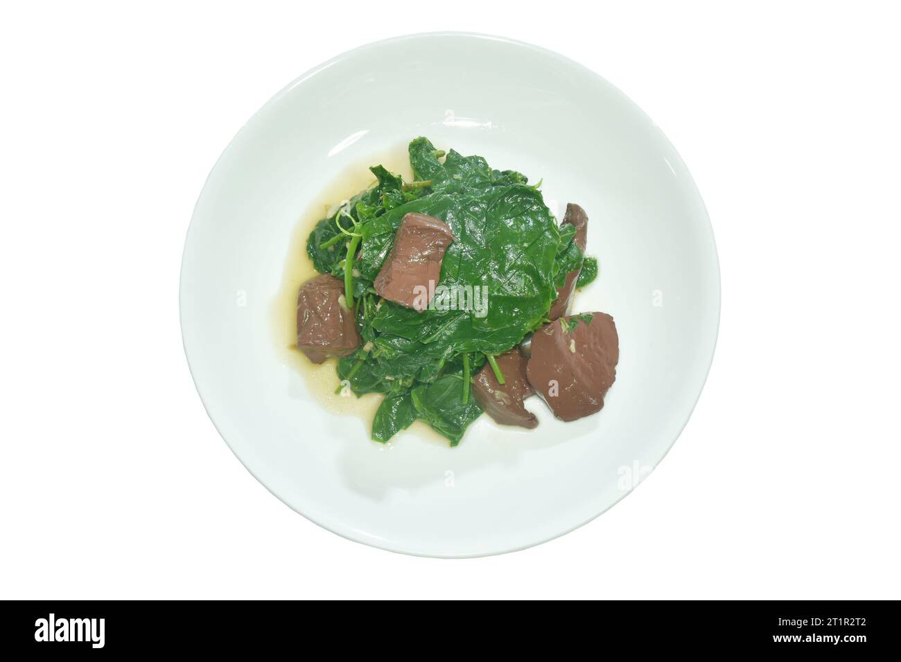 stir fried ivy gourd with slice pork blood with soy sauce on plate ...