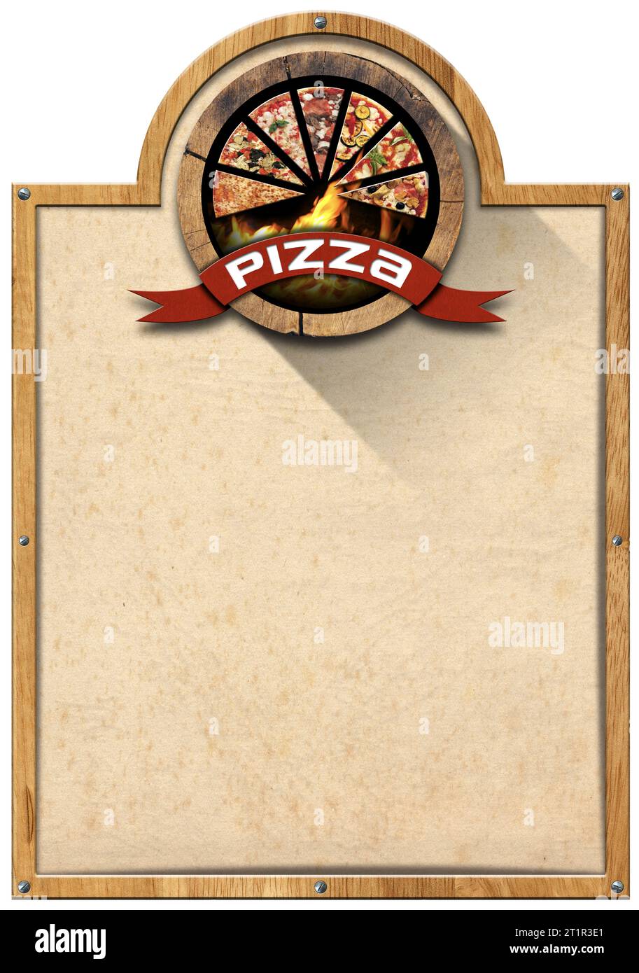 Template for a Pizza Menu. Wooden frame and wooden symbol with slices ...