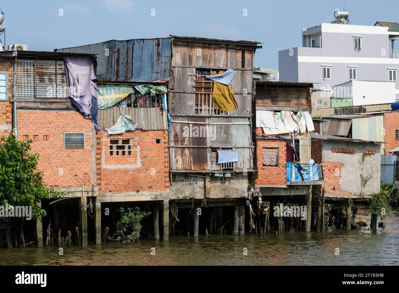 Saigon Riverside View near Ho Chi Minh, Vietnam. Lower-class Housing ...
