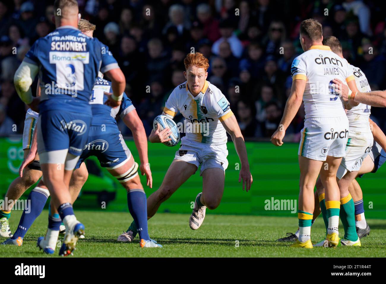 George Hendy #15 of Northampton Saints spots a gap during the Gallagher ... George Hendy #15 of Northampton Saints spots a gap during the Gallagher ...