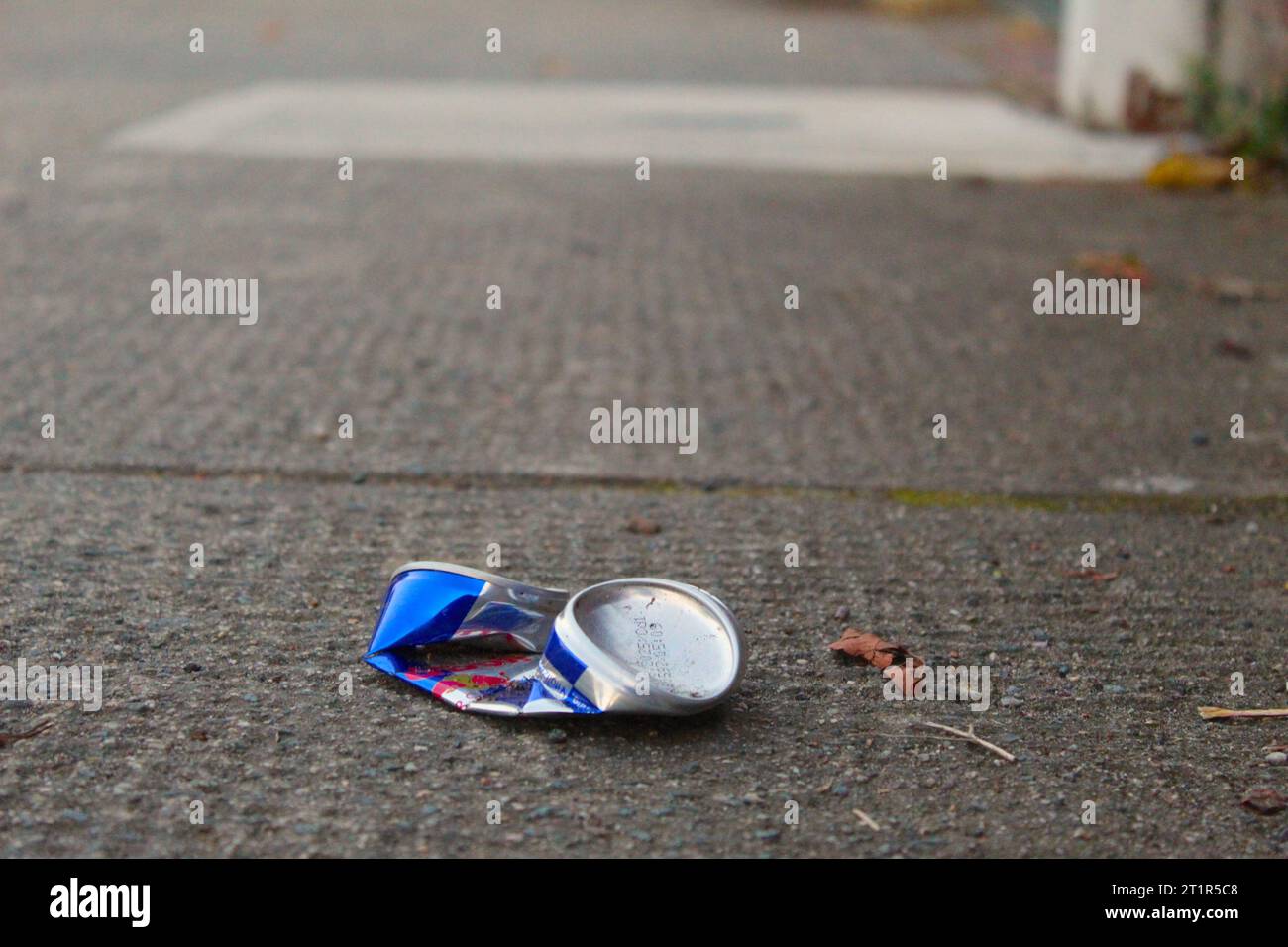 A photo of a crushed up, littered energy drink can on the path Stock ...