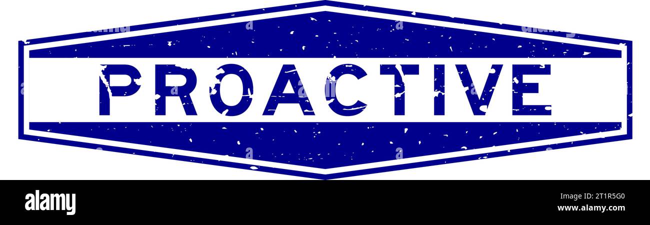 Grunge blue proactive word hexagon rubber seal stamp on white ...