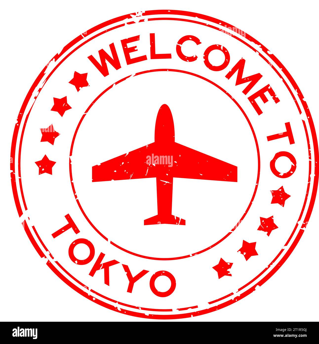 Grunge green welcome to tokyo word with plane icon round rubber seal ...