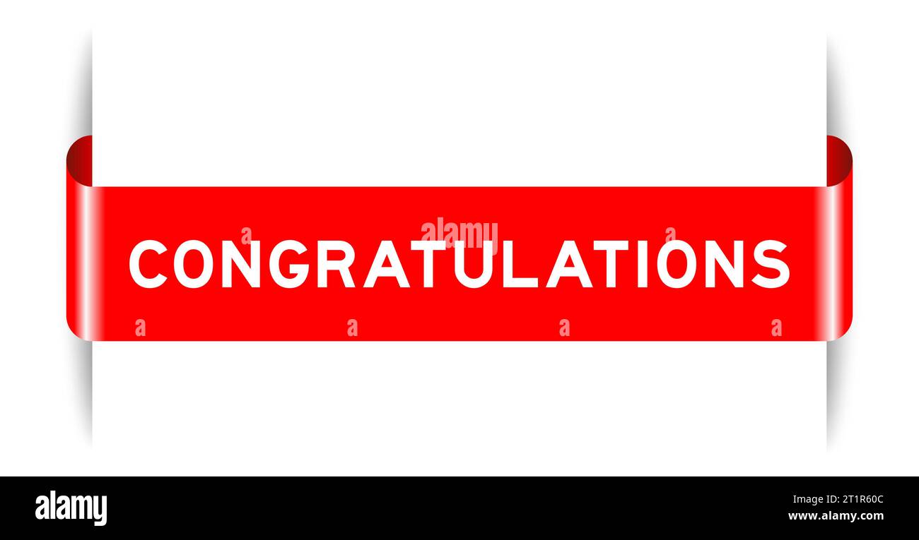 Red color inserted label banner with word congratulations on white ...