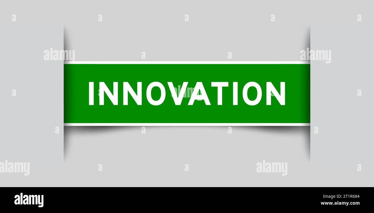 Green color square label sticker with word innovation that inserted in ...