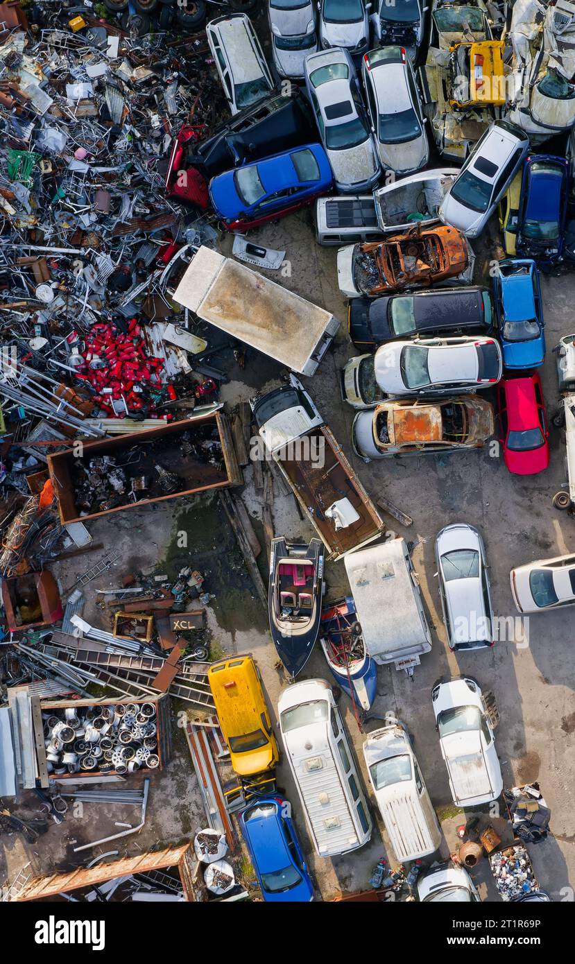 Car compound for scrap metal recycling viewed from above Stock Photo ...