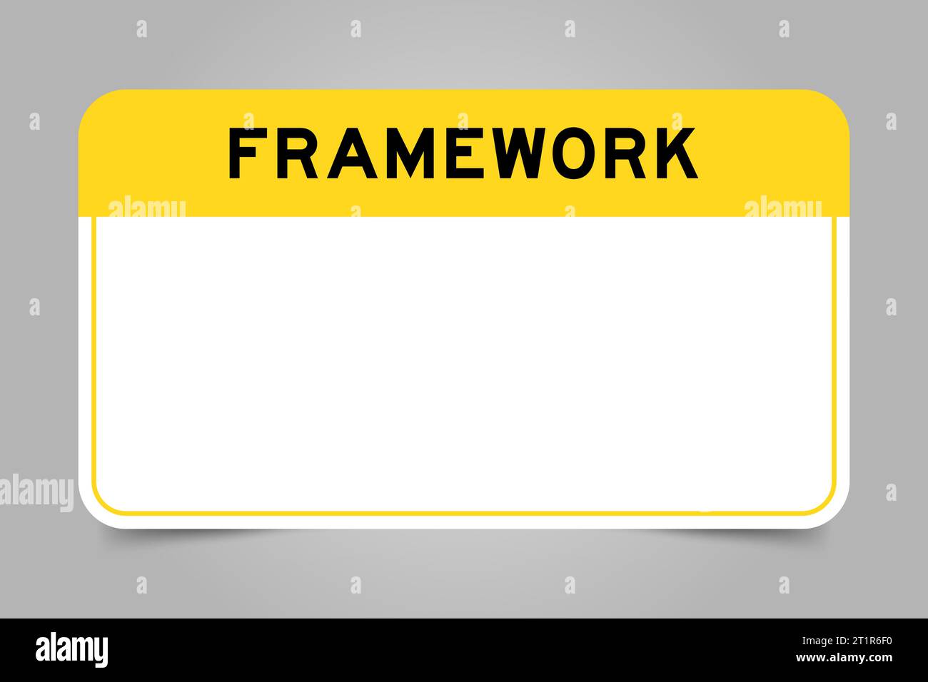 Label banner that have yellow headline with word framework and white copy space on gray ...