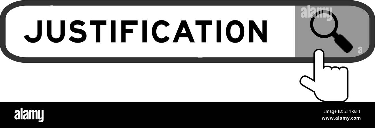 Search banner in word justification with hand over magnifier icon on ...