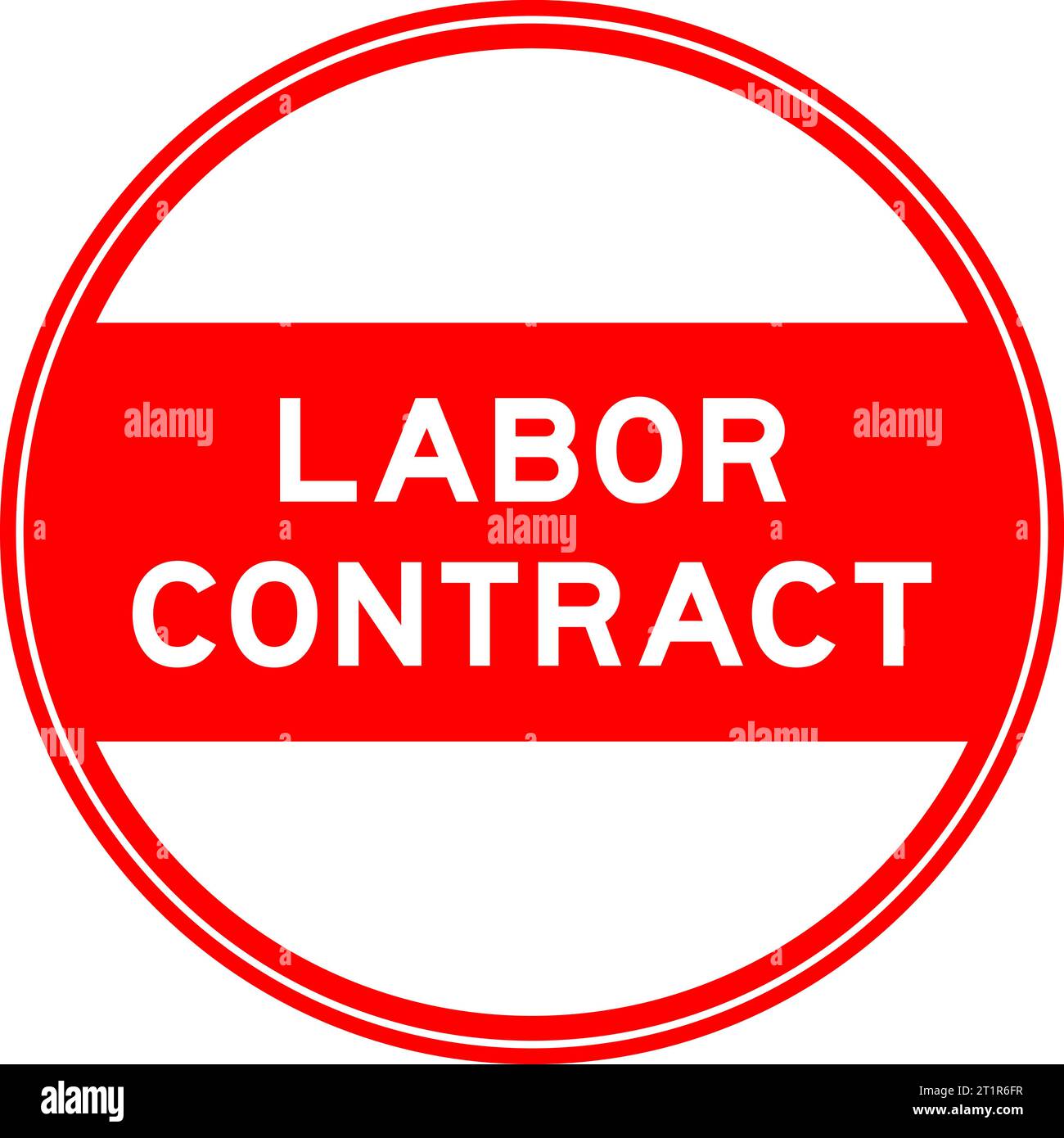 Red color round seal sticker in word labor contract on white background ...