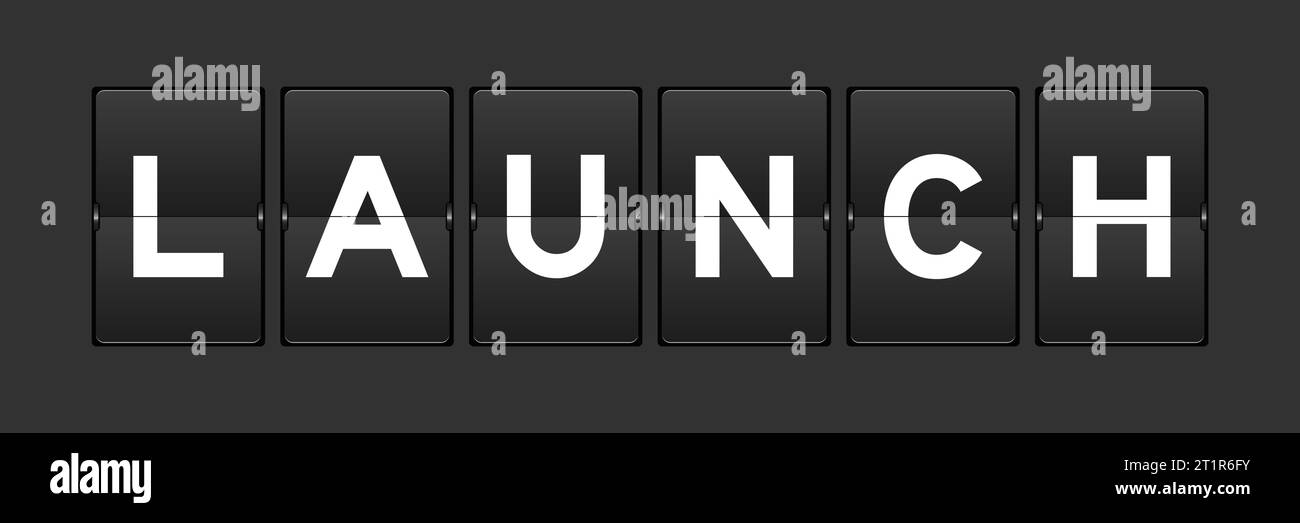 Black color analog flip board with word launch on gray background Stock ...