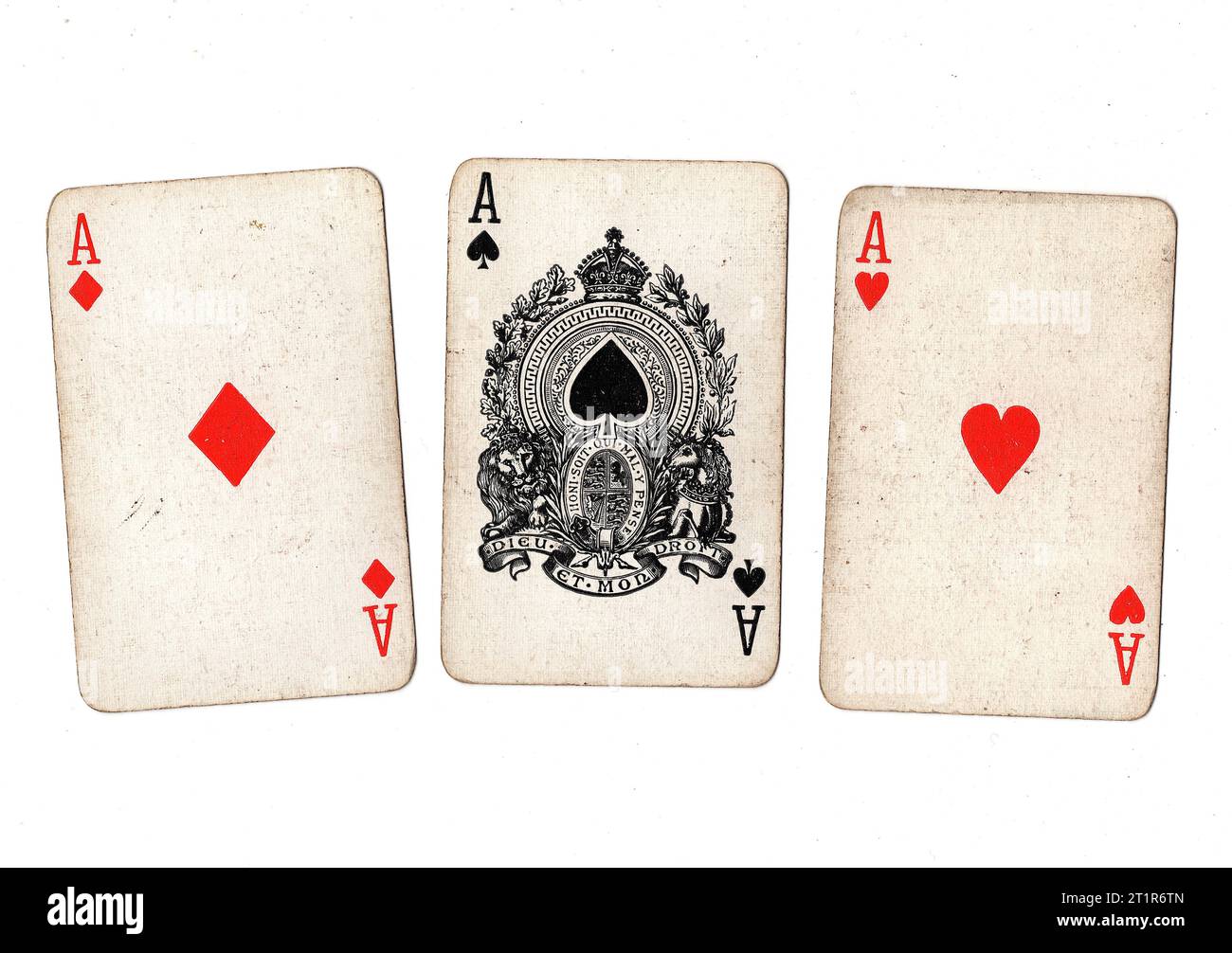 Vintage playing cards featuring three aces on a white background Stock ...