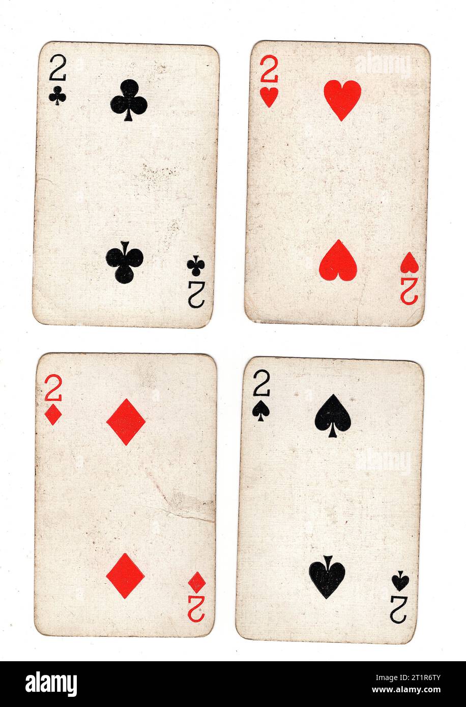 Vintage playing cards featuring four twos on a white background Stock ...