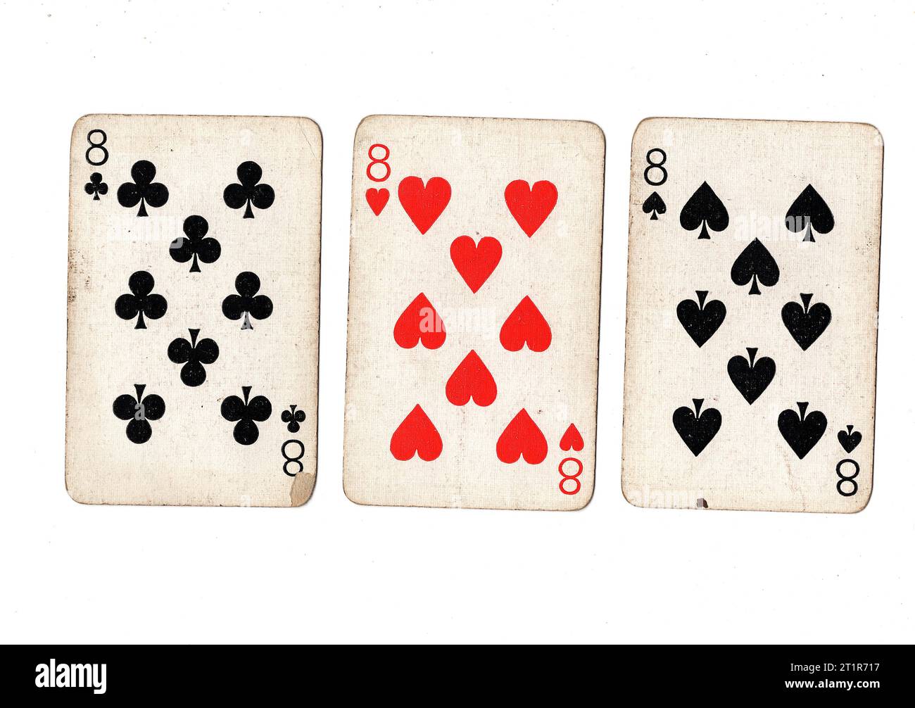 Vintage playing cards featuring three eights on a white background ...