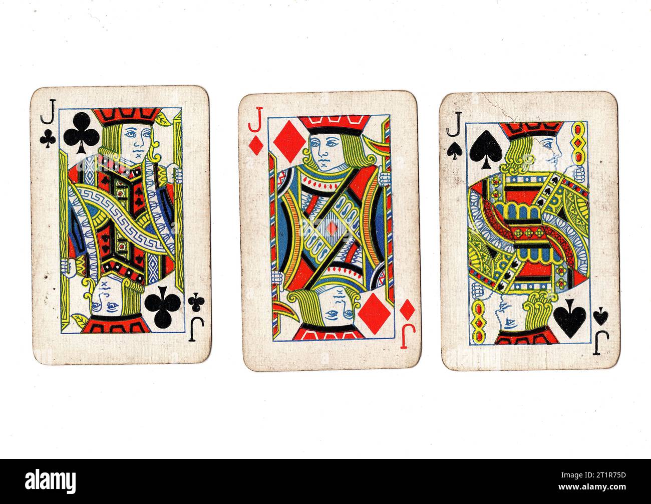 Vintage playing cards featuring three jacks on a white background Stock ...