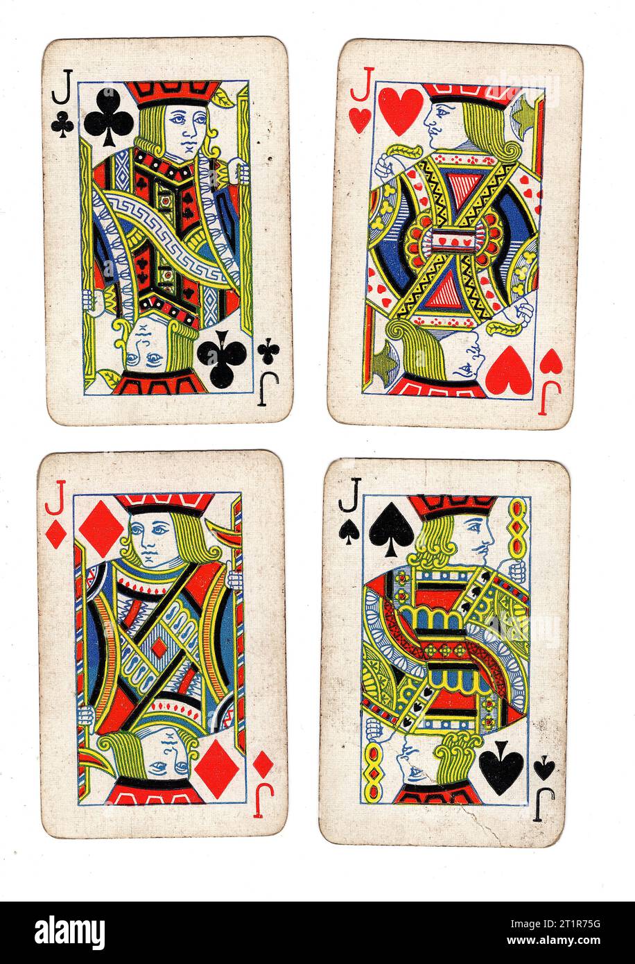 Vintage playing cards featuring four jacks on a white background Stock ...
