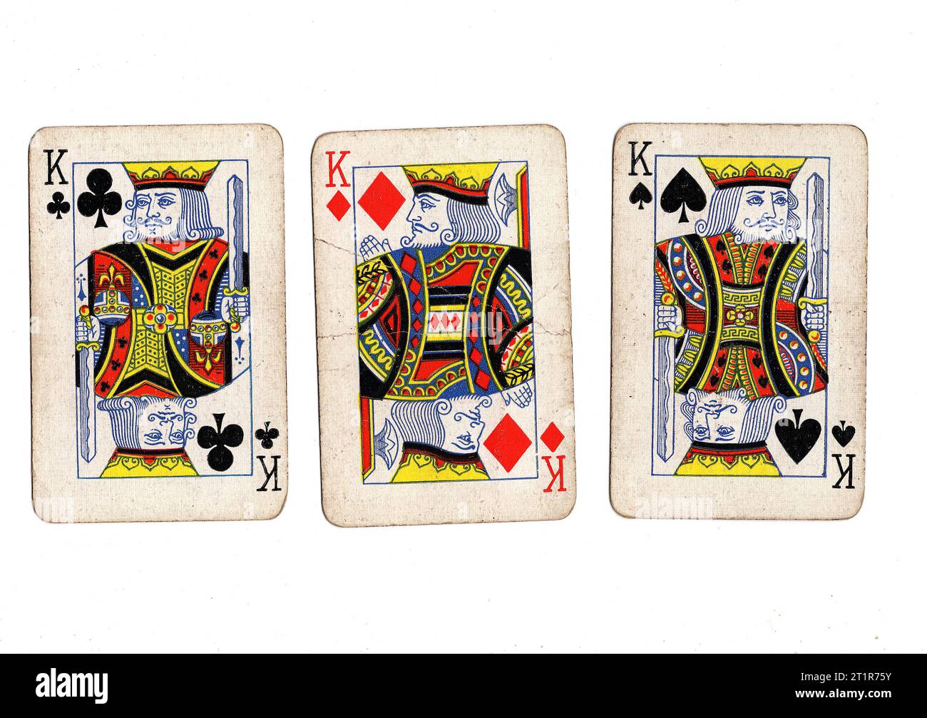 Vintage playing cards featuring three kings on a white background Stock ...