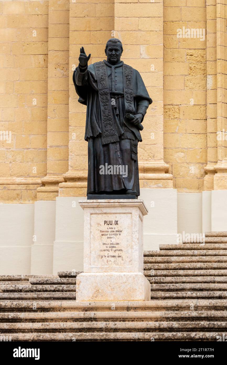 Gozo, Malta, May 3, 2023. Statue of Pope Pius IX in front of the ...