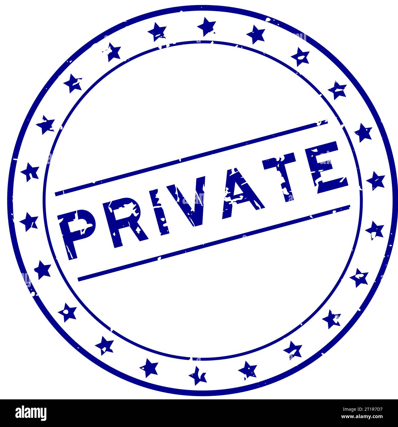 Grunge blue private word round rubber seal stamp on white background ...