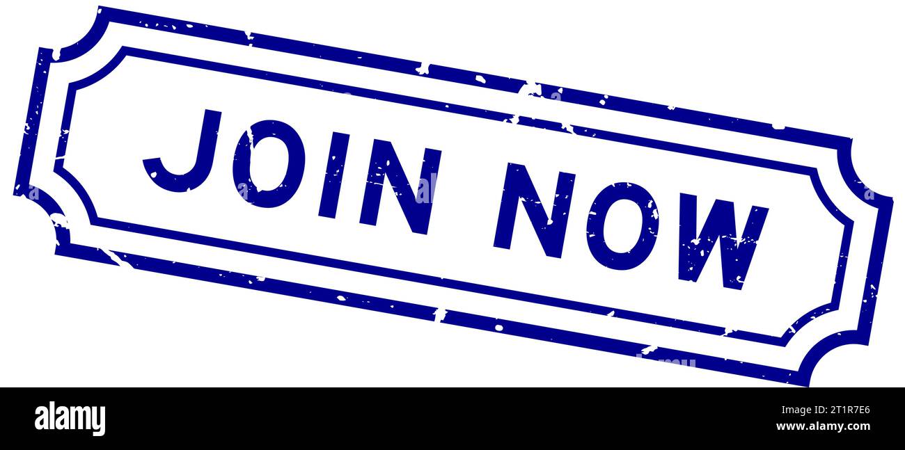 Grunge blue join now word rubber seal stamp on white background Stock ...