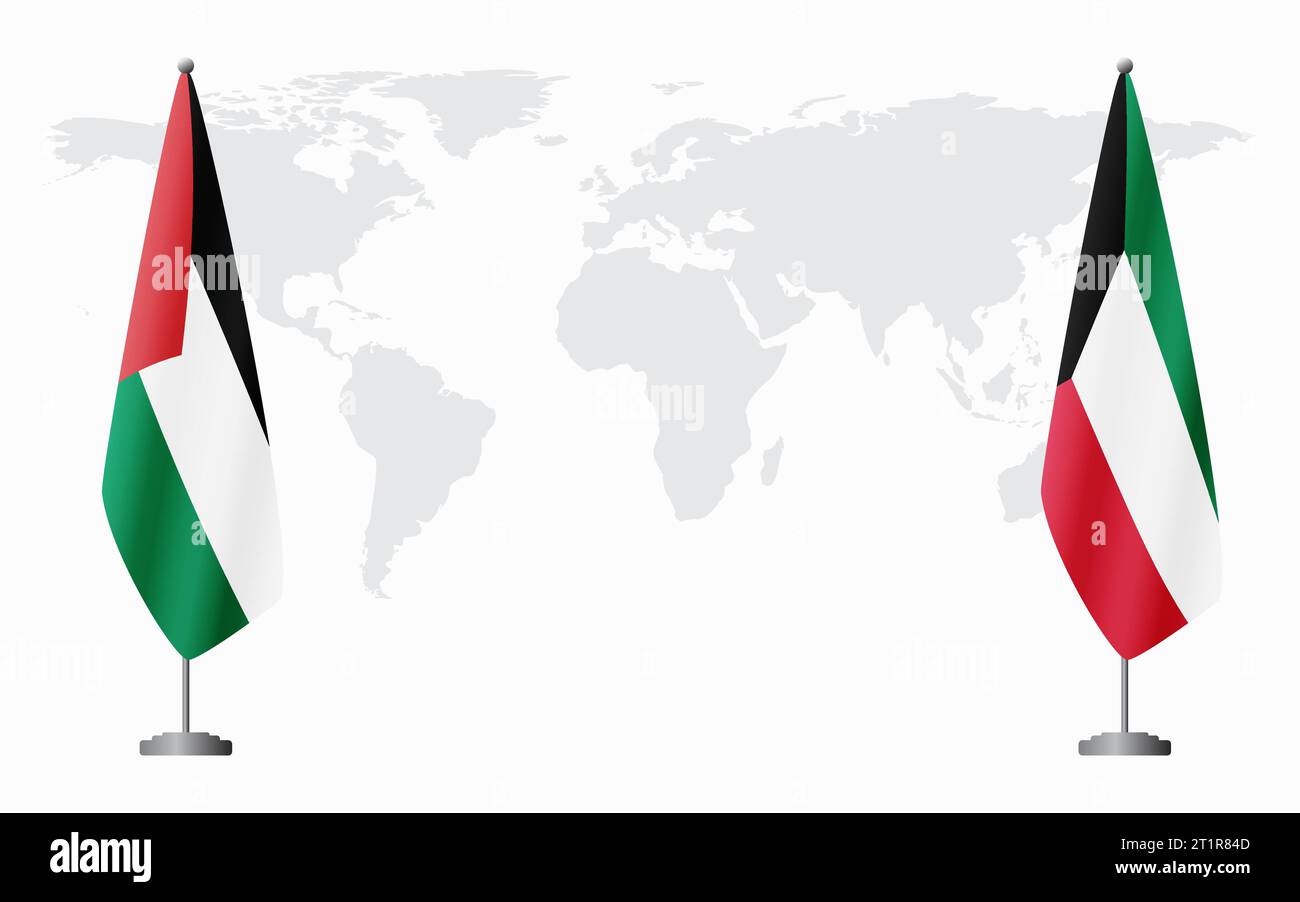 Palestine and Kuwait flags for official meeting against background of ...