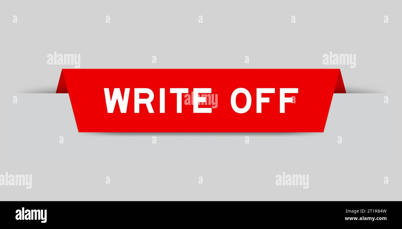 Red color inserted label with word write off on gray background Stock ...