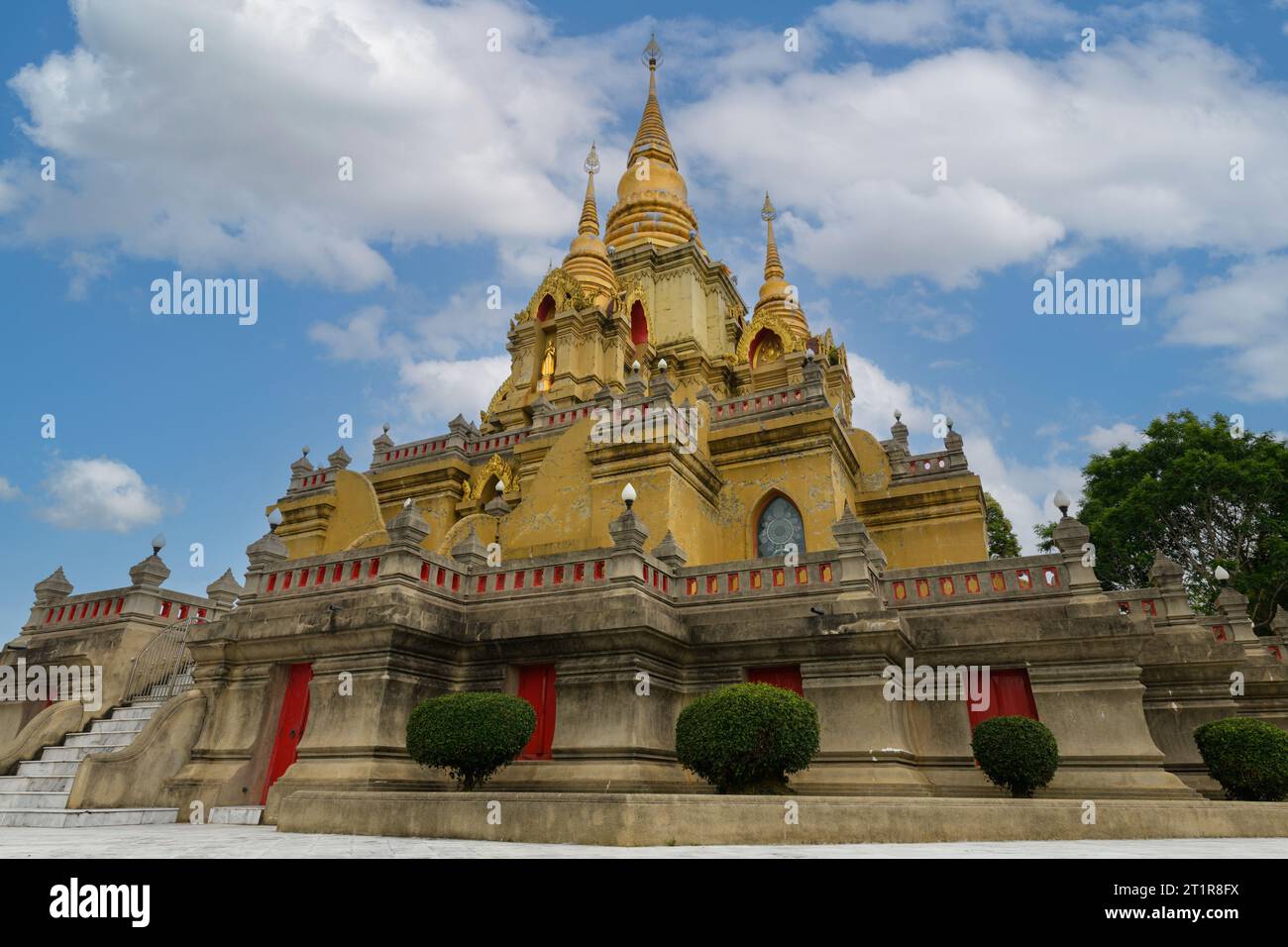 The golden pagoda in Buddhadhiwat Temple. Located in Betong Yala ...