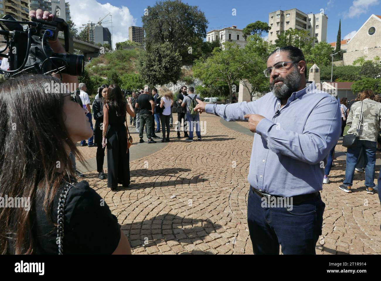 Beirut, Lebanon. 15th Oct, 2023. Dozens of people protest against the ...