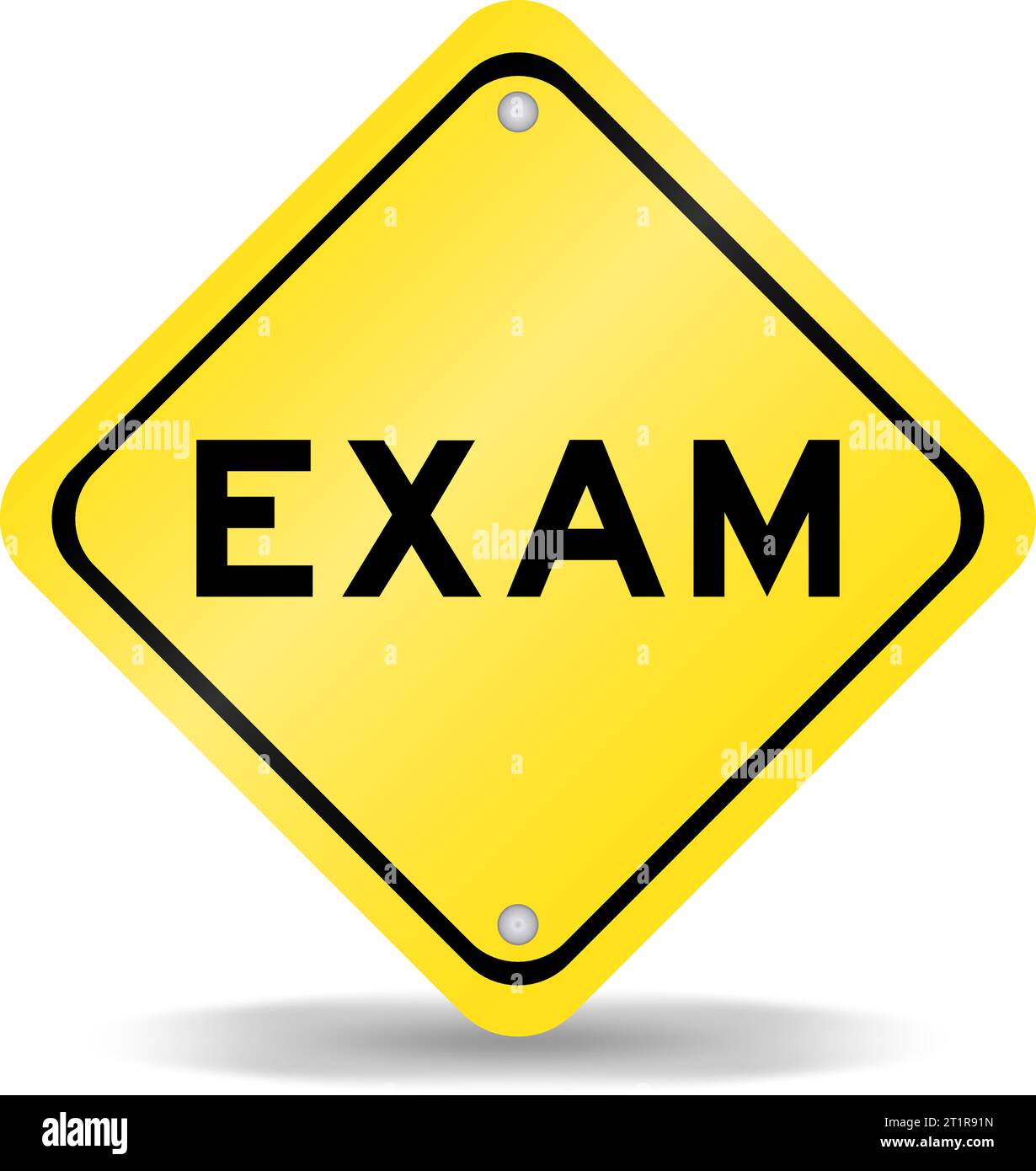 Yellow color transportation sign with word exam on white background ...