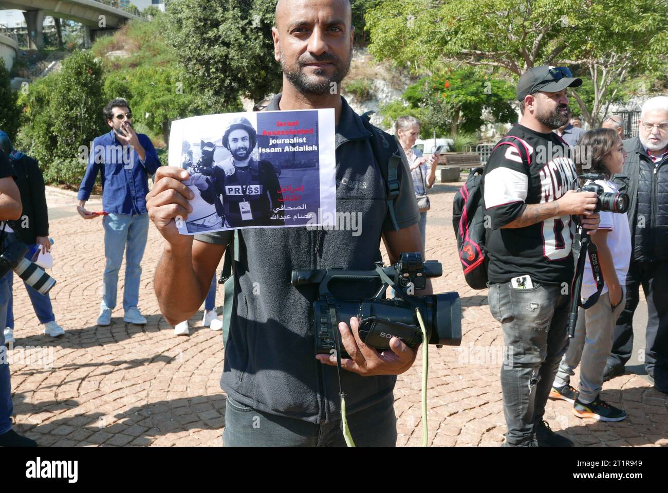 Beirut, Lebanon. 15th Oct, 2023. Dozens of people protest against the ...