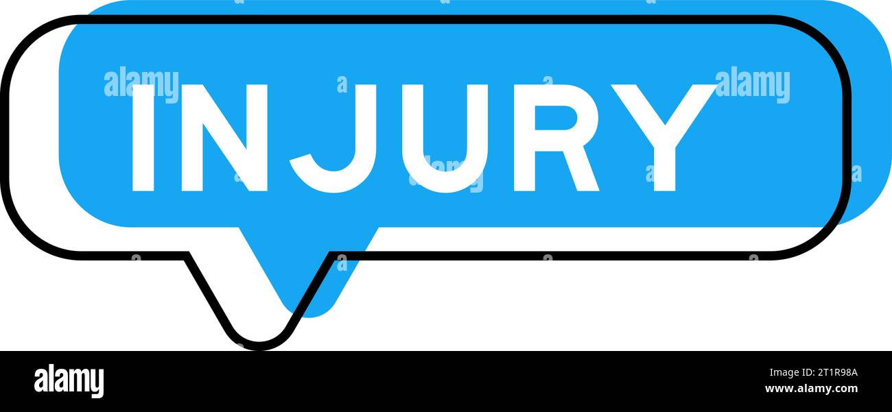 Speech banner and blue shade with word injury on white background Stock ...