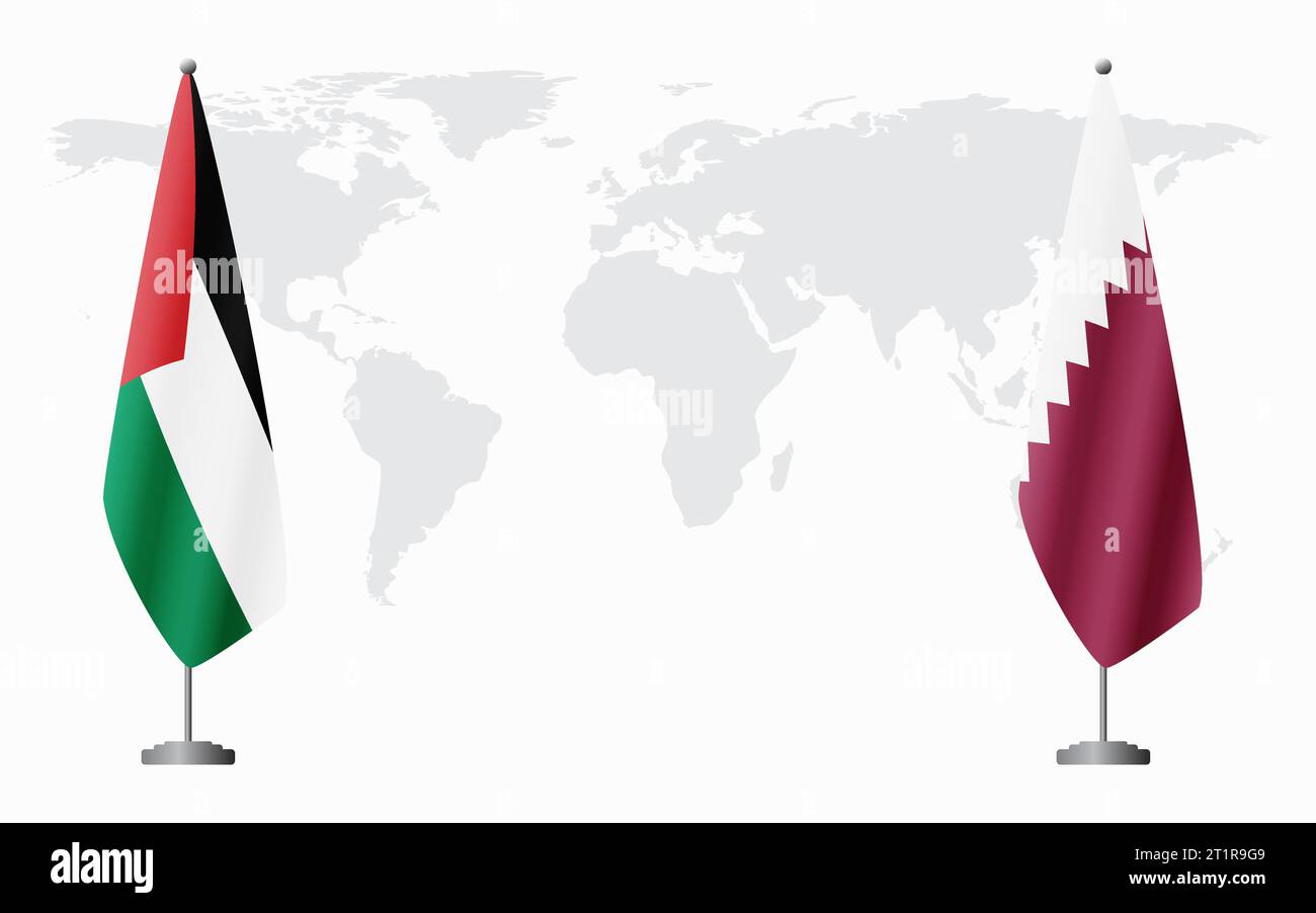 Palestine and Qatar flags for official meeting against background of ...