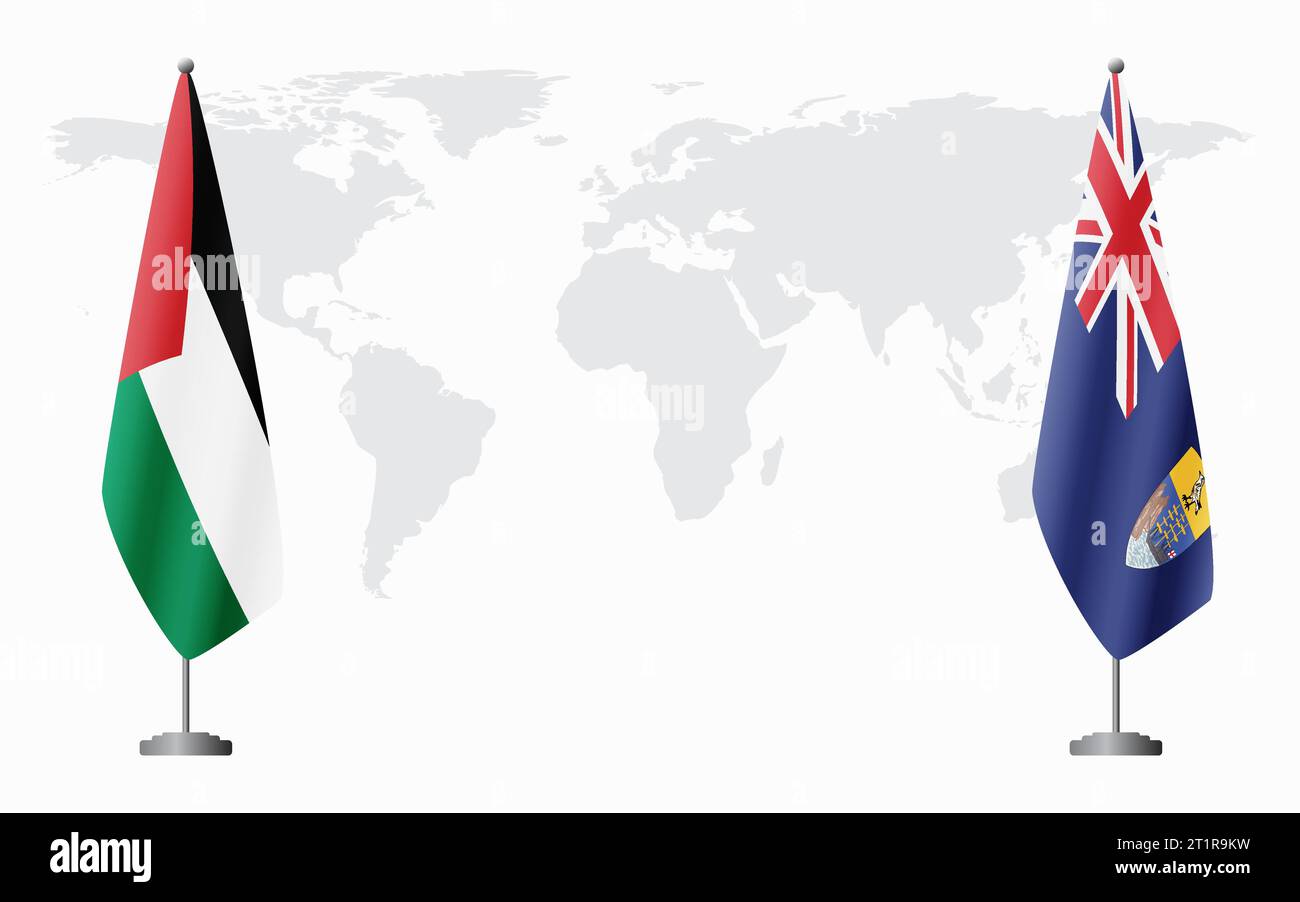 Palestine and Saint Helena flags for official meeting against ...