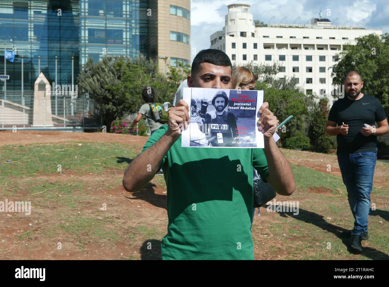 Beirut, Lebanon. 15th Oct, 2023. Dozens of people protest against the ...