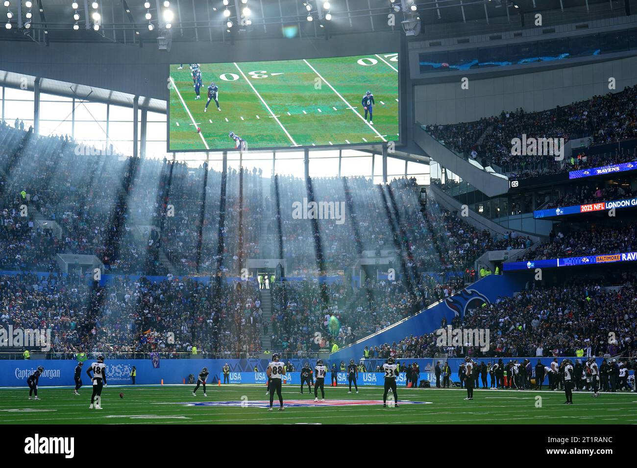 Sun beams over the pitch during the NFL international match at the ...