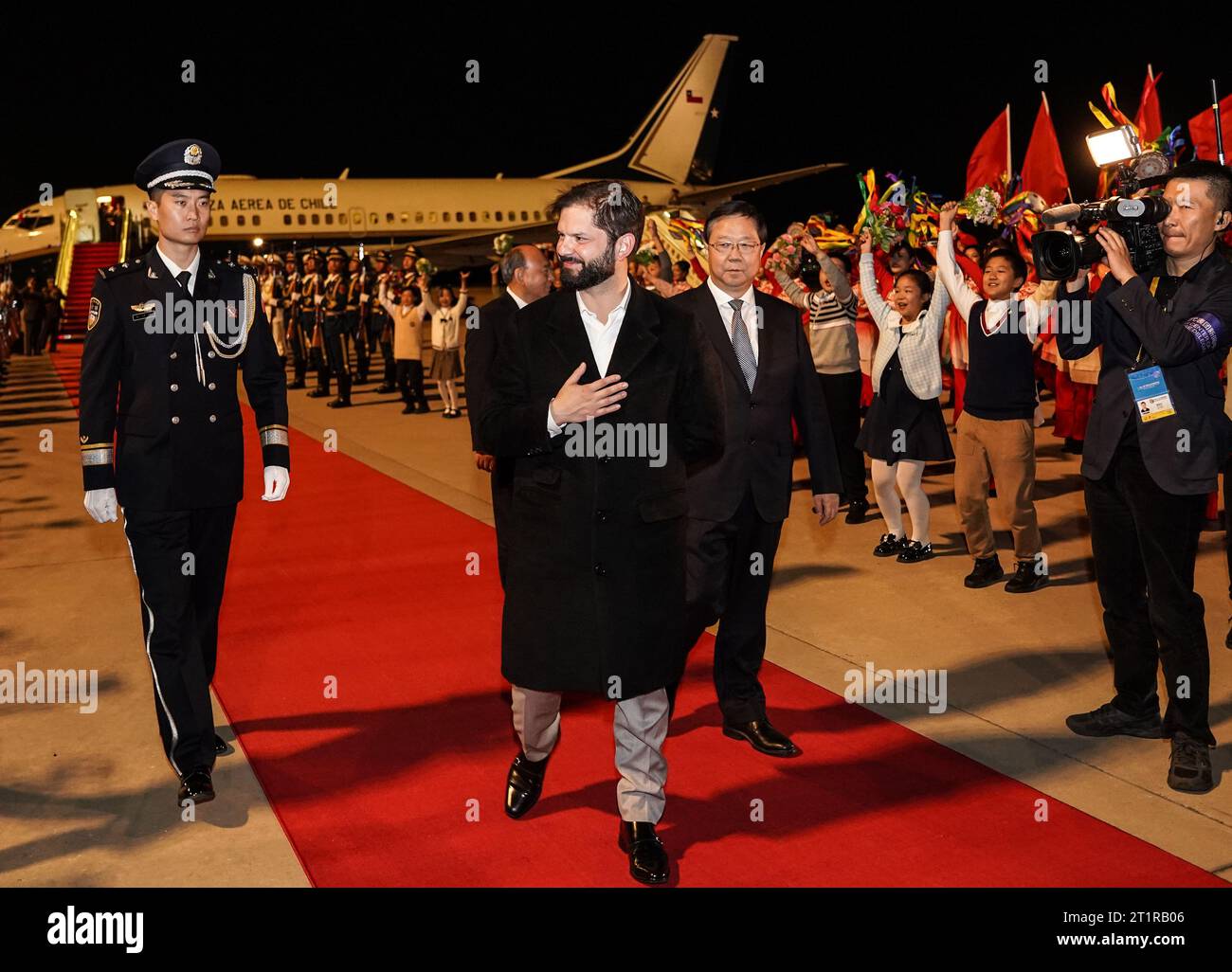 Beijing, China. 15th Oct, 2023. Chilean President Gabriel Boric arrives in Beijing, capital of ...