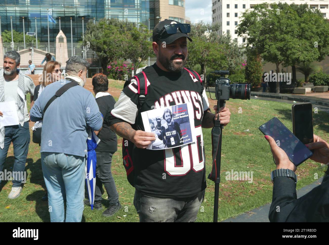 Beirut, Lebanon. 15th Oct, 2023. Dozens of people protest against the ...