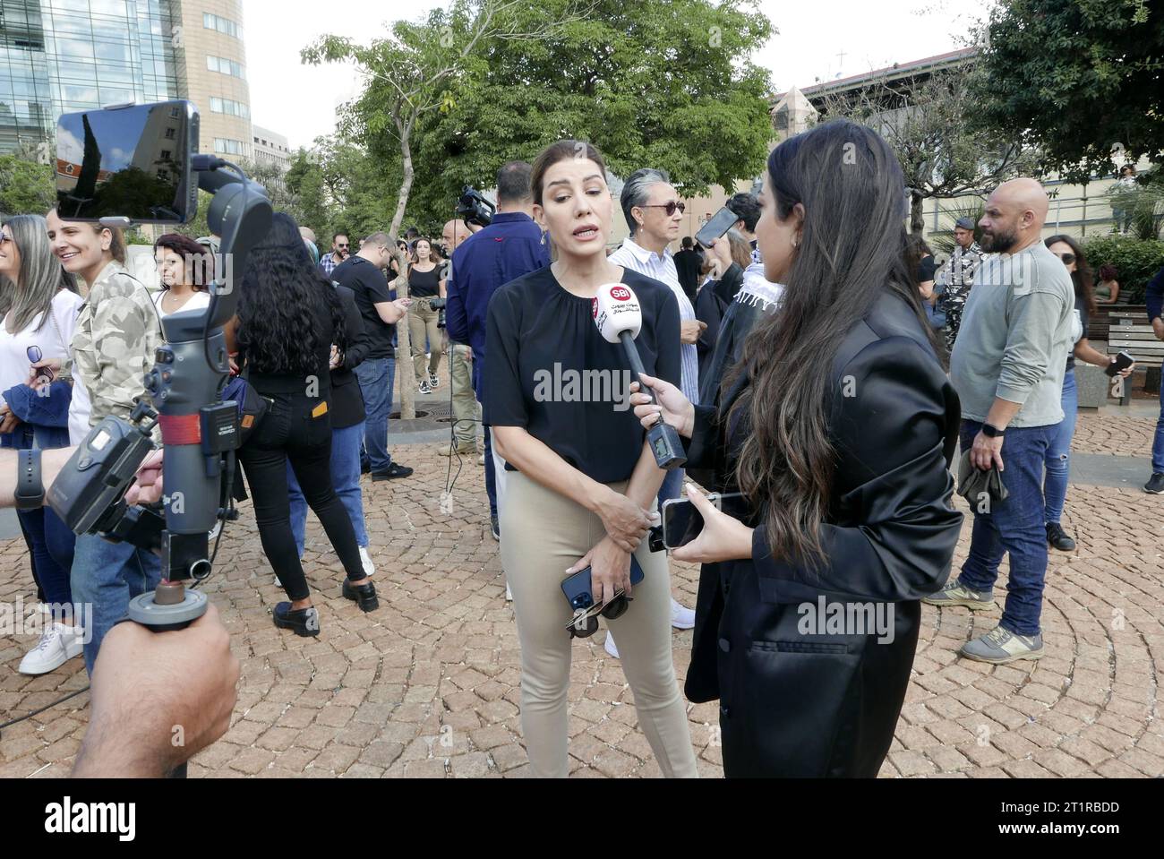 Beirut, Lebanon. 15th Oct, 2023. Dozens of people protest against the ...