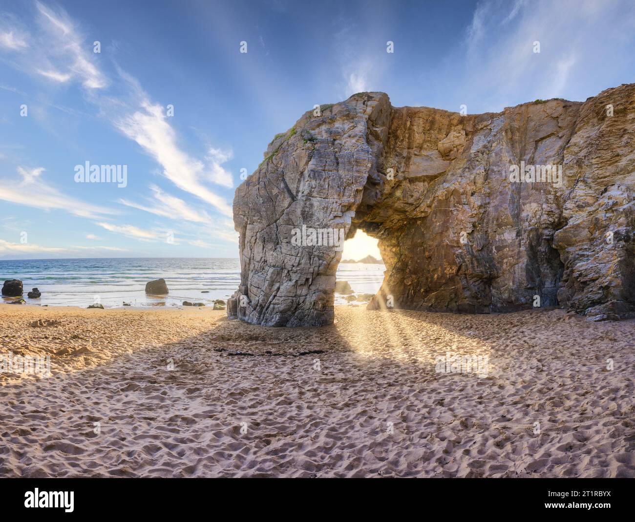 Wild coast with Arch of Port Blanc, Quiberon, Brittany, France Stock ...