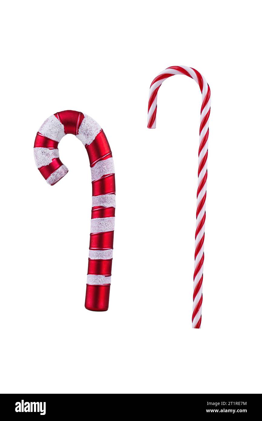 Christmas candy cane isolated on white background. Red striped ...
