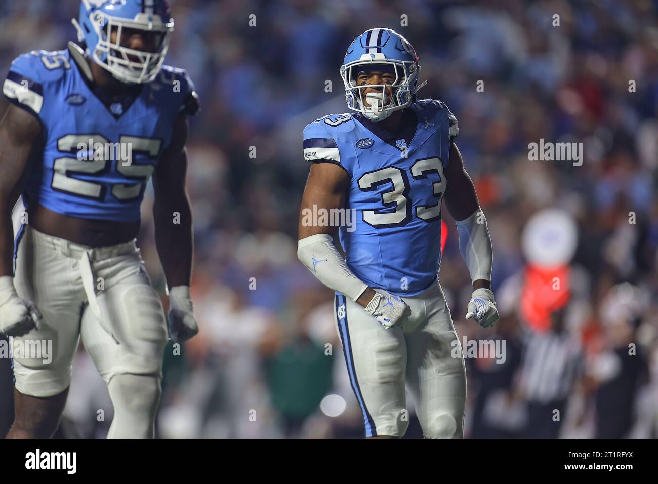 October 14, 2023: North Carolina senior Cedric Gray (33) celebrates ...