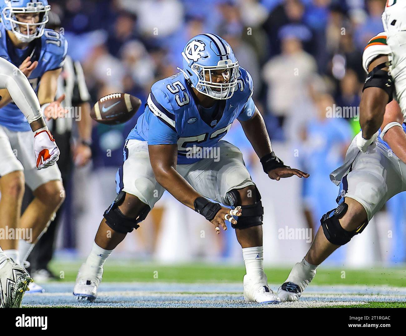 October 14, 2023: North Carolina junior Willie Lampkin (53) blocks ...