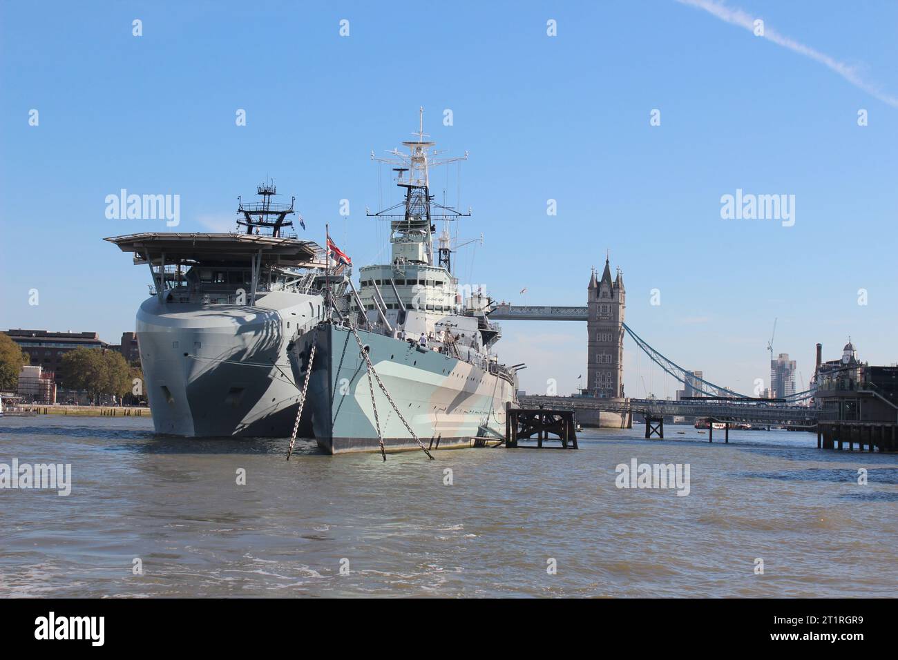 HMS Belfast, warship museum moored on the river Thames London Stock ...