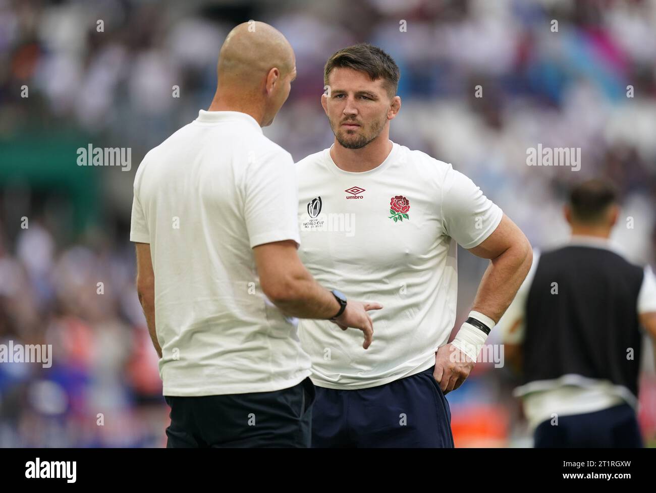 England head coach Steve Borthwick (left) with Tom Curry before the Rugby World Cup 2023 quarter ...