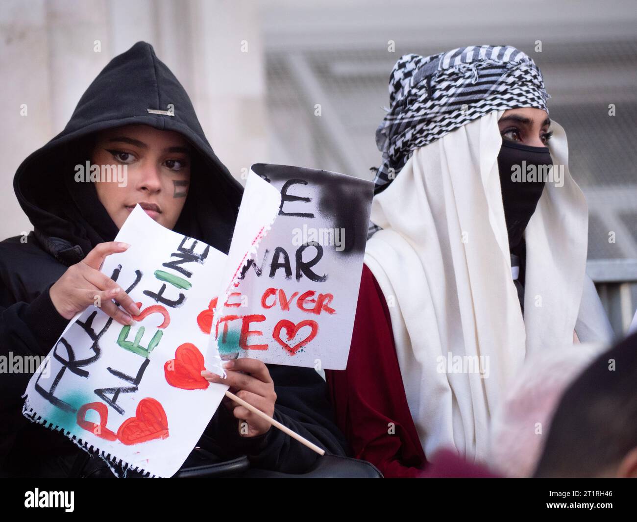 Pro-Palestinian marchers in London, UK with Free Palestine posters, at ...