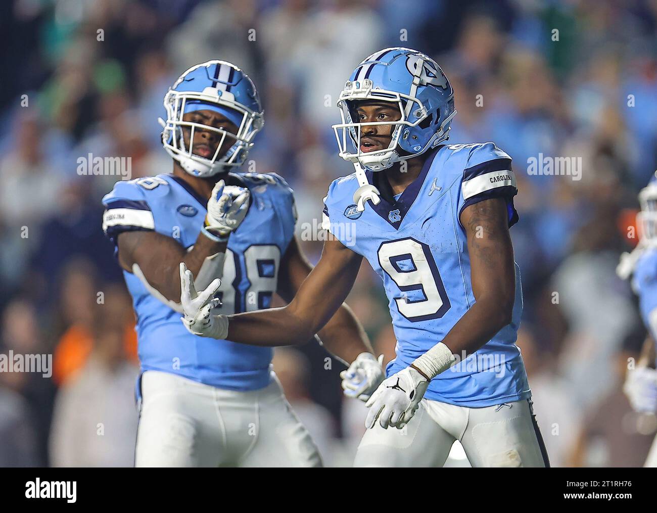 October 14, 2023: North Carolina junior Devontez Walker (9) signals "3 ...