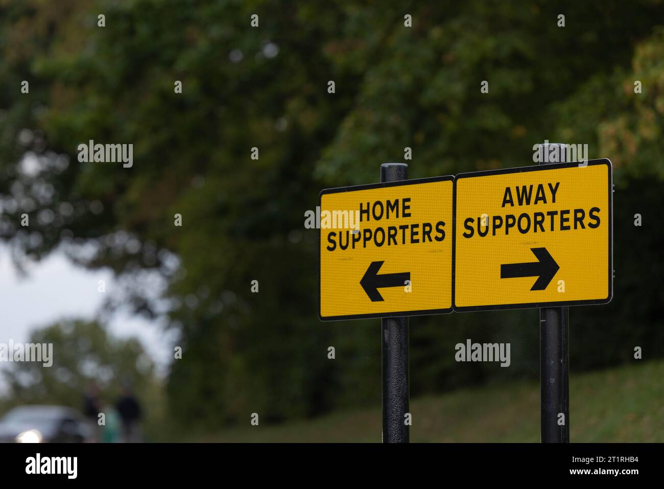 Segregation sign directing home and away football fans at football ...