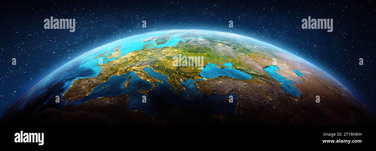 Europe air view. Elements of this image furnished by NASA. 3d rendering ...