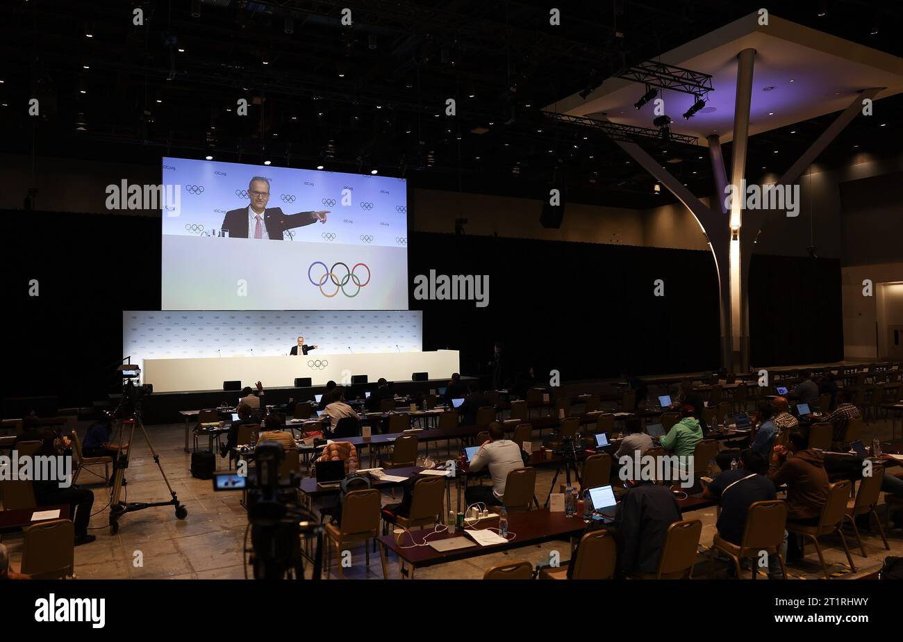 Mumbai. 15th Oct, 2023. Photo taken on Oct. 15, 2023 shows the press ...